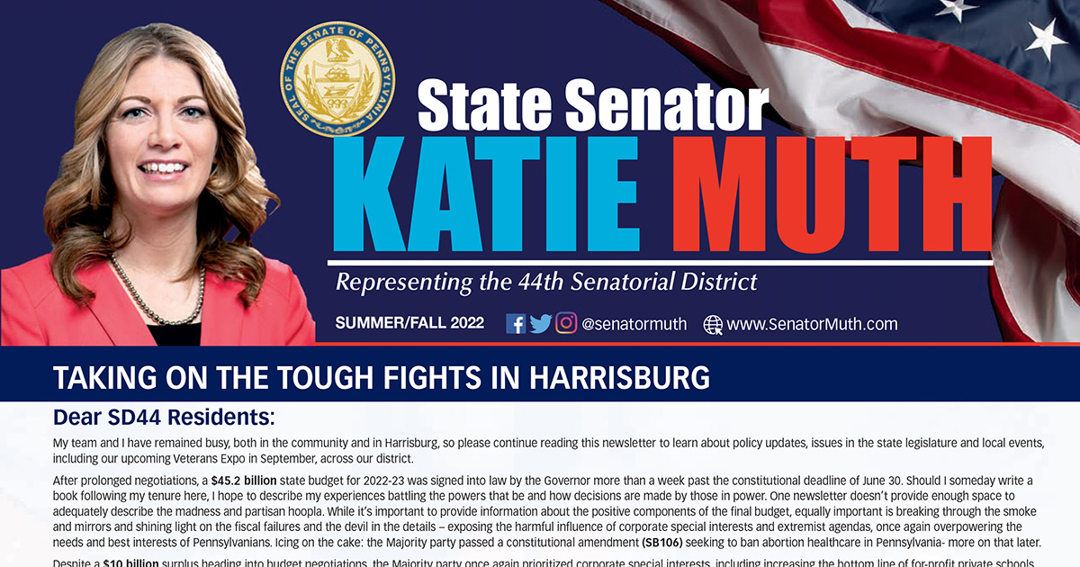 Newsletter 2022 - Senator Katie Muth