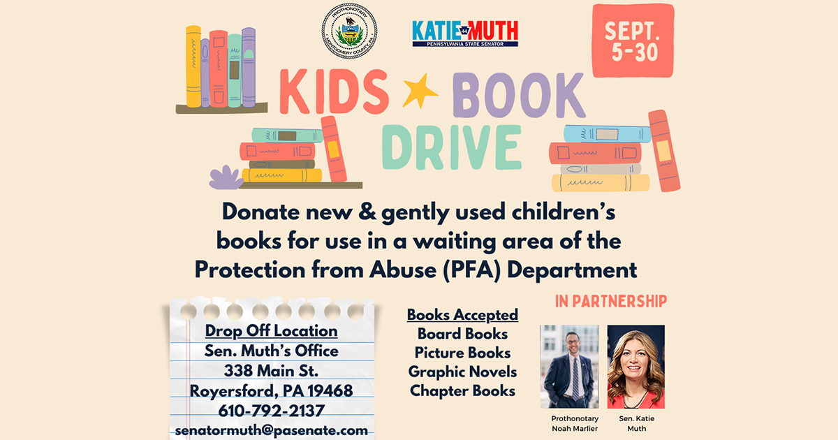 Sen. Muth, MontCo Prothonotary Hosting September Book Drive