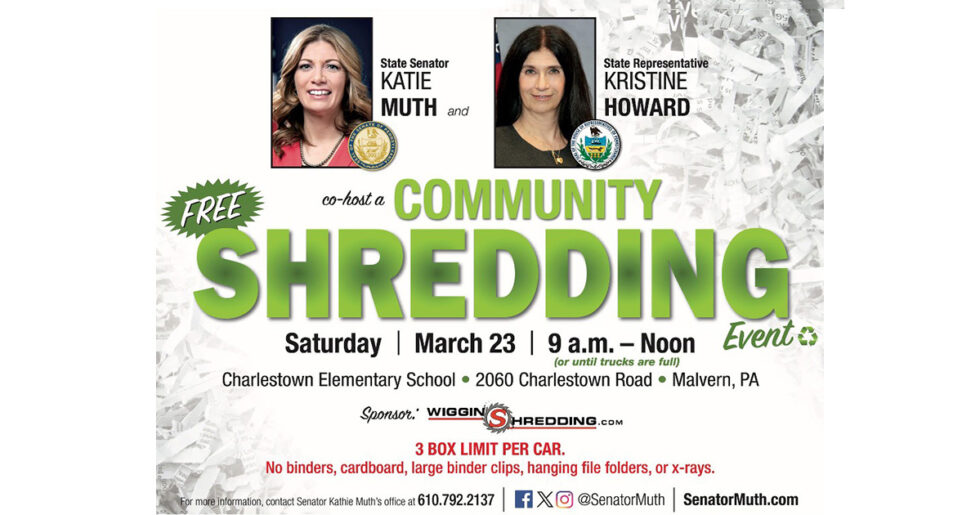 Sen. Muth, Rep. Howard to Host Free Shredding Event Next Weekend in Malvern